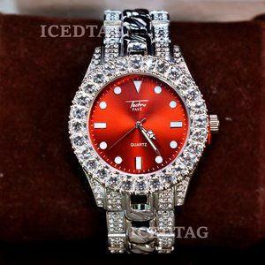 Accessories | Full Iced Out Red Face Stylish Miami Mens Watch | Poshmark